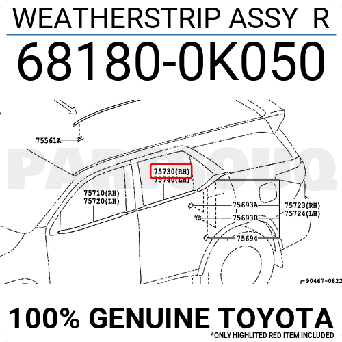 681800K050 Genuine Toyota WEATHERSTRIP ASSY R 68180-0K050 | eBay