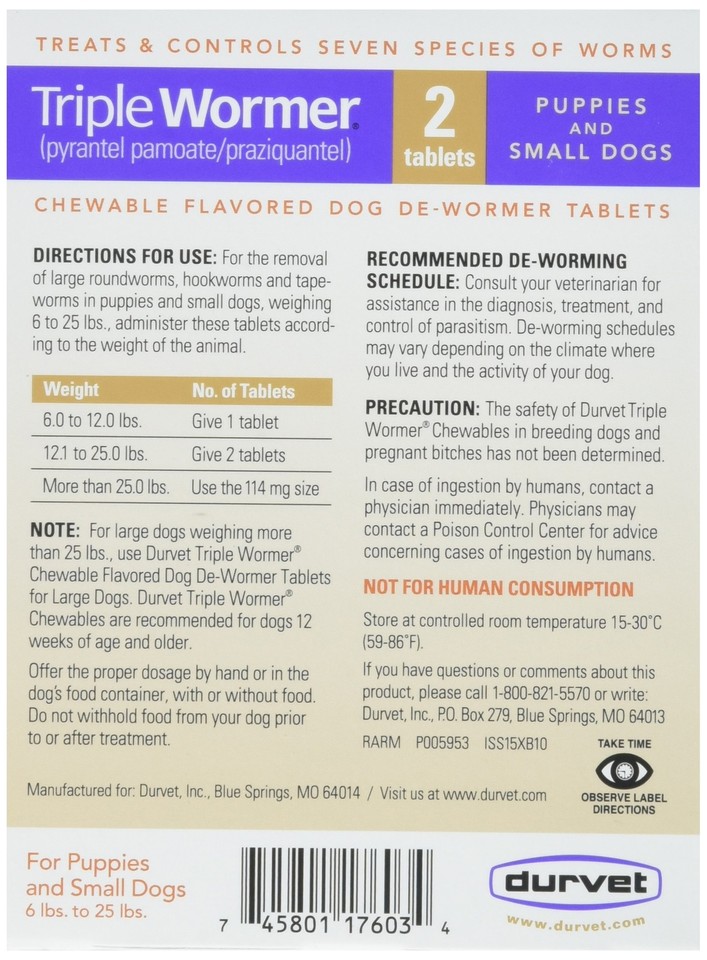 Triple Wormer Broad Spectrum Dewormer for Puppies - Small Dogs Chewable ...