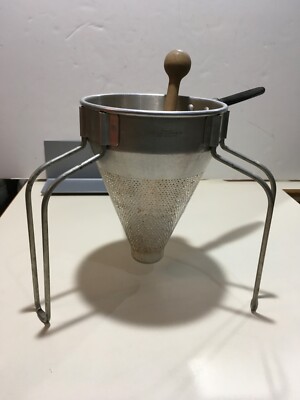 Sieve Strainer Aluminum Cone Colander Removable legs West Bend Wooden ...