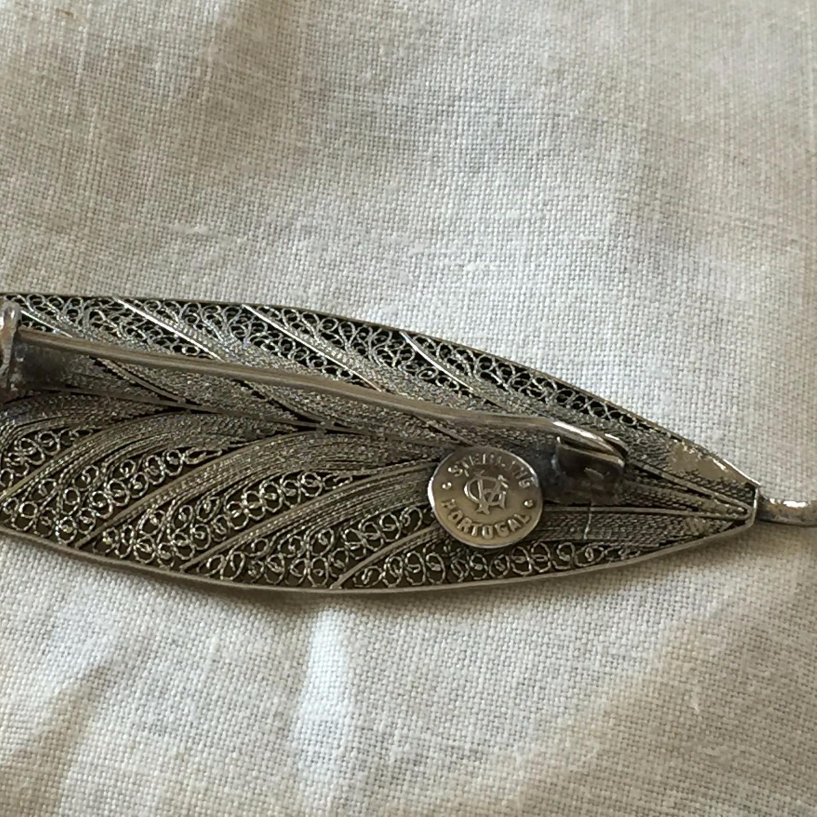 Vintage Filigree Leaf Brooch Pin Sterling Silver 925 VG Portugal 5.6 ...