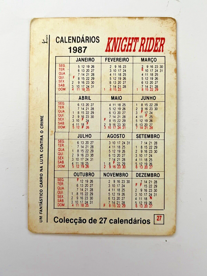 vintage pocket calendar 1987 Knight Rider black car series tv #1143 | eBay