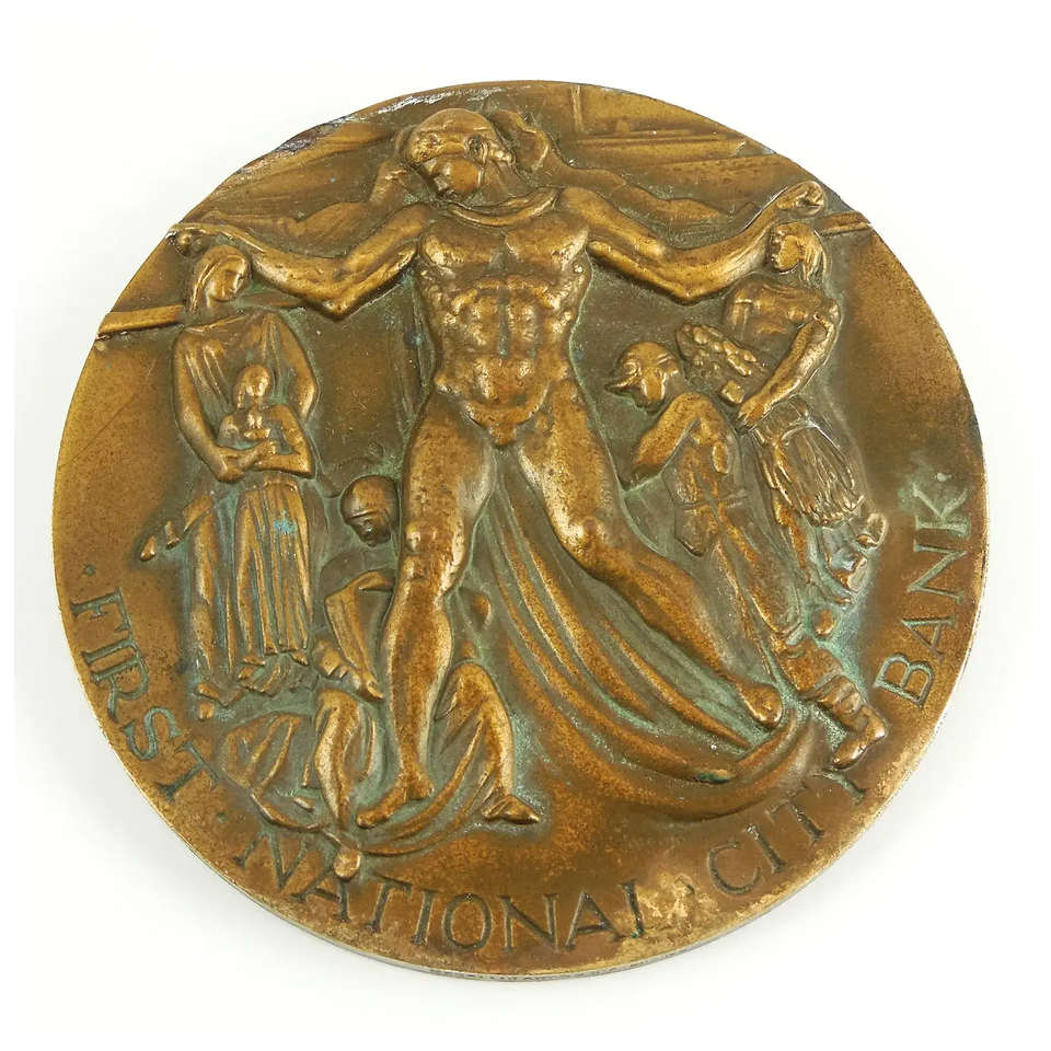First National City Bank NY Sculptural Solid Bronze 150th Anniversary ...