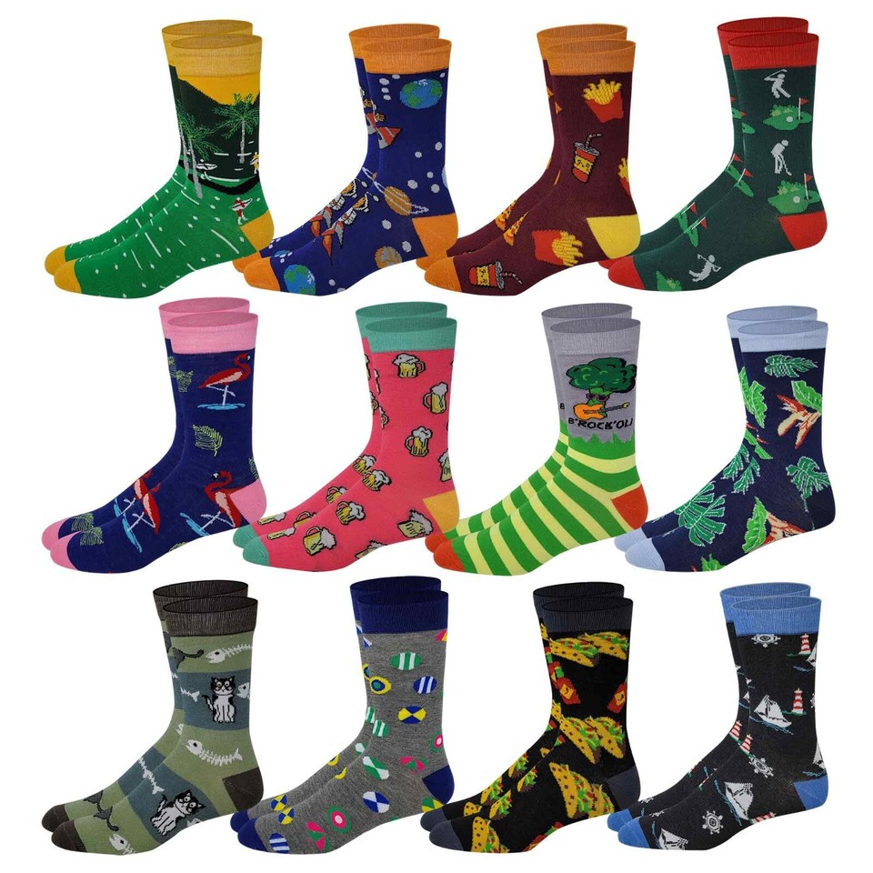 12 Pairs Men Assorted Fancy Colorful Fashion Design Dress Socks | eBay