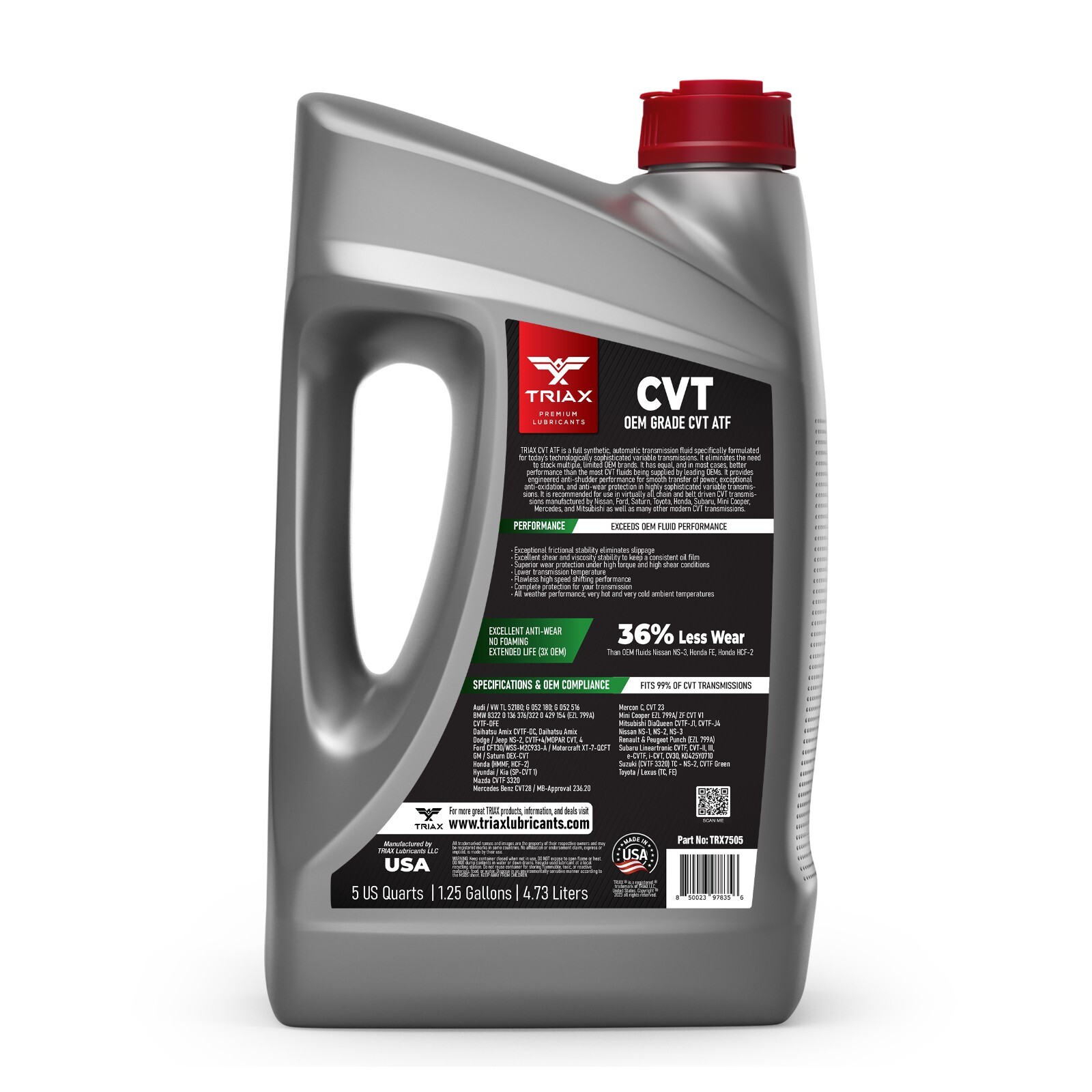 TRIAX CVT ATF Full Synthetic OEM Grade Transmission Fluid (5 Quart Jug ...