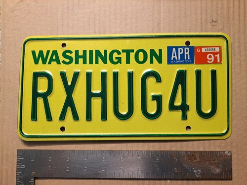 License Plate, Washington, 1975 Base Vanity: RX HUG 4 U, Rex (has a ...