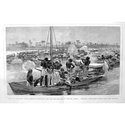 AFRICA Stanley Expedition Fight with the Bangala - Antique Print 1878 ...