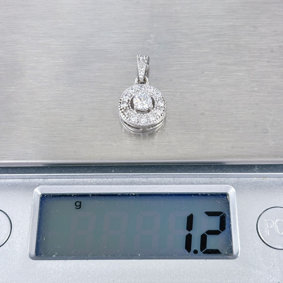 Sparkling Cubic Zirconia Halo Pendant | Sterling Silver 925 Round ...