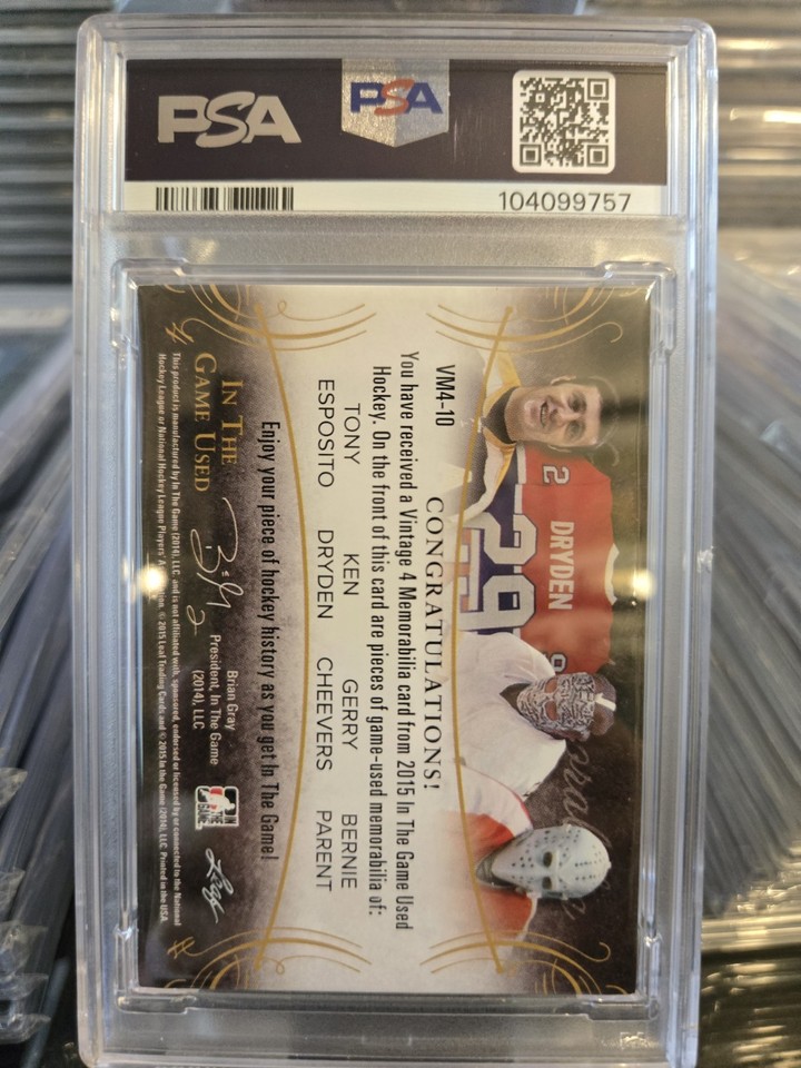 2015-16 LEAF ITG USED VINTAGE 4 MEM-GOLD PSA 7 Esposito/Dryden/Cheevers ...