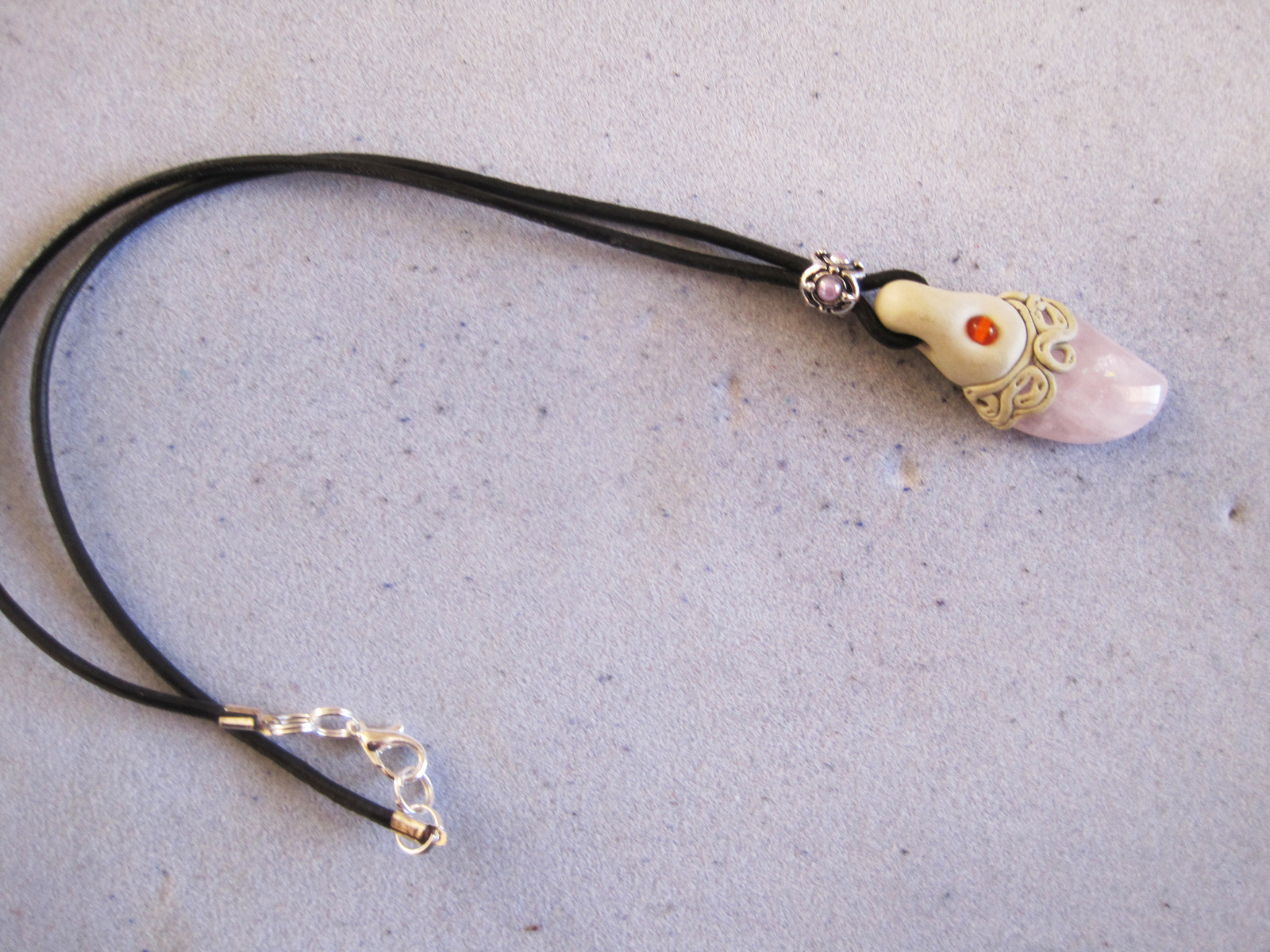 Medieval Rose Quartz Stone Fimo Black Leather Necklace studded bead | eBay