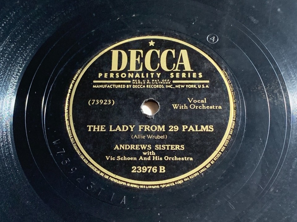 ANDREWS SISTERS TURNTABLE SONG / LADY FROM 29 PALMS #23976 78 RPM A1 | eBay