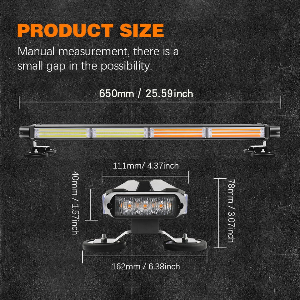 20 26 32 Amber White LED Strobe Light Bar Rooftop 360 Coverage ...