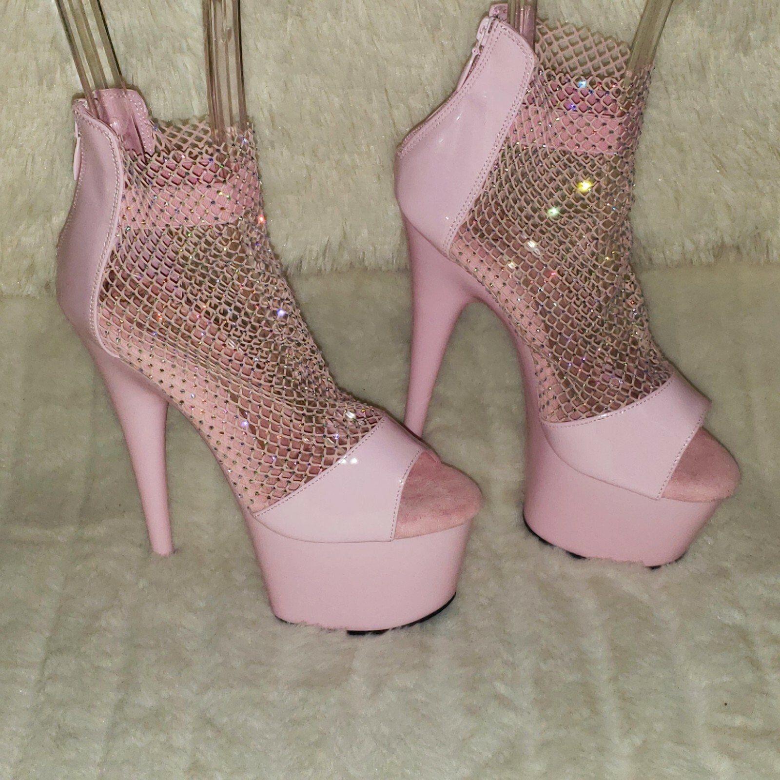 Adore 765RM Baby Pink Rhinestone Mesh Platform Sandals 7" High Heel ...