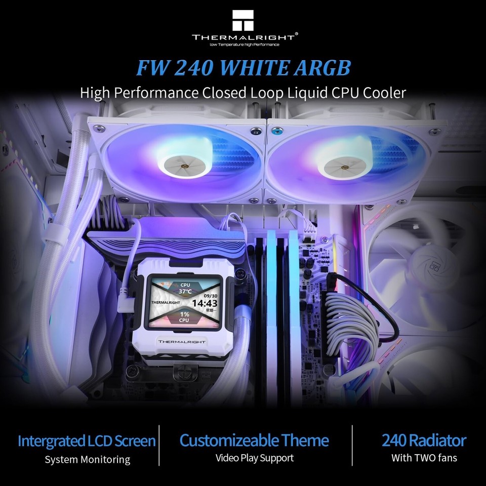 Thermalright Frozen Warframe 240 White ARGB CPU Water Cooler,Double PWM ...