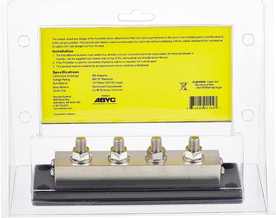 Blue Sea Systems 2104 PowerBar BusBar with Four 3/8, 600A | eBay