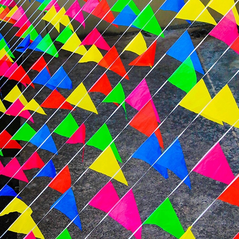 50M 100 Flags Multi Coloured Bunting Fabric Banner Pennant Party Indoor ...