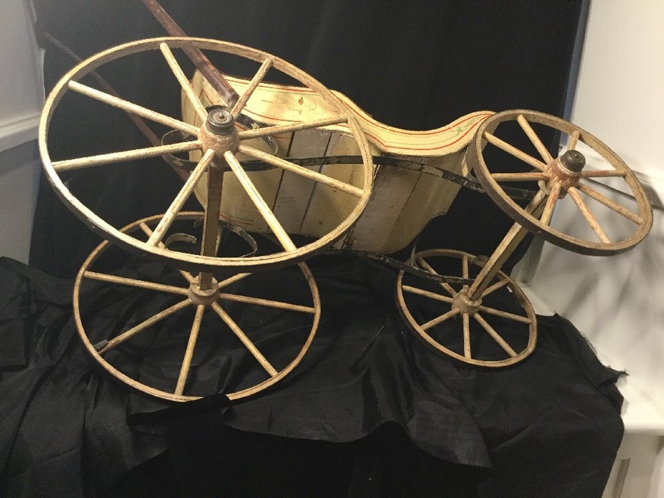 Antique 19th Century Victorian Doll Carriage Buggy Stenciled Wood ...