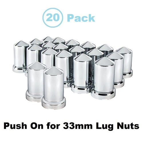 (Set/20) Chrome Pointed Lug Nut Covers 33mm Push-On (3-3/16" Tall ...