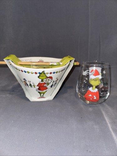 Dr Seuss The Grinch RAMEN Noodle BOWL WITH CHOPSTICKS Christmas NEW ...