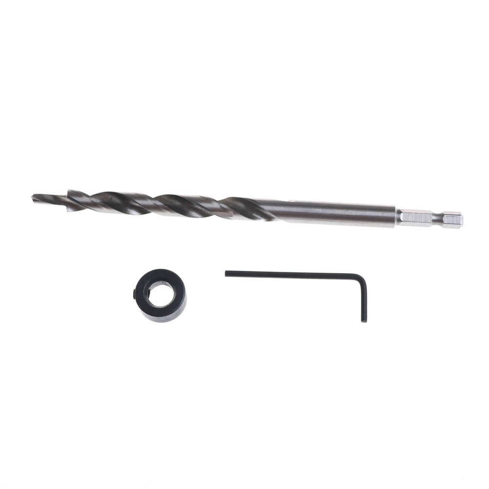 3/8" Hex Pocket Hole Twist Step Drill Bit+Stop Collar Set for Kreg Jig ...