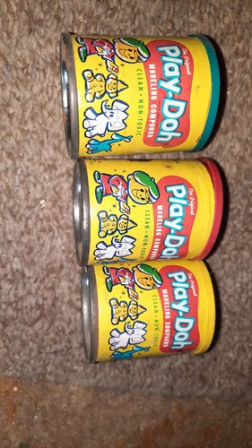 Vintage Lot 3x Play-Doh Containers With Red Yellow And Blue Lids Empty ...