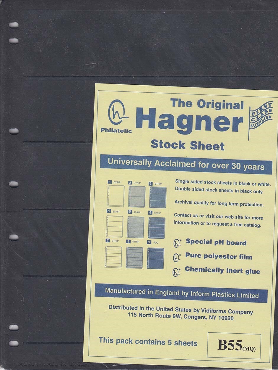Stamp Stock Sheets Double Sided 5 Row Pack of 5 Black Pages Hagner High ...