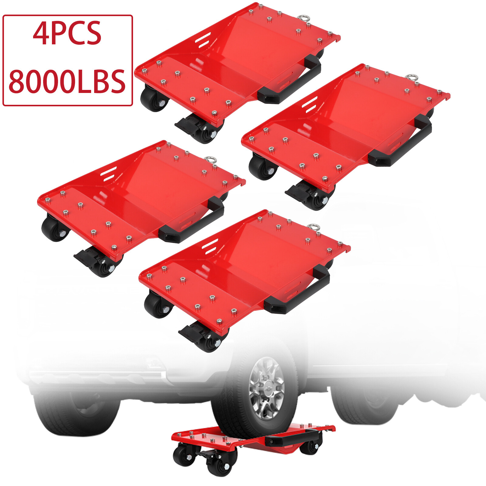 Set of 4 Car Dollies 8000LBS Car Wheel Dolly with Tow Hooks for Moving ...