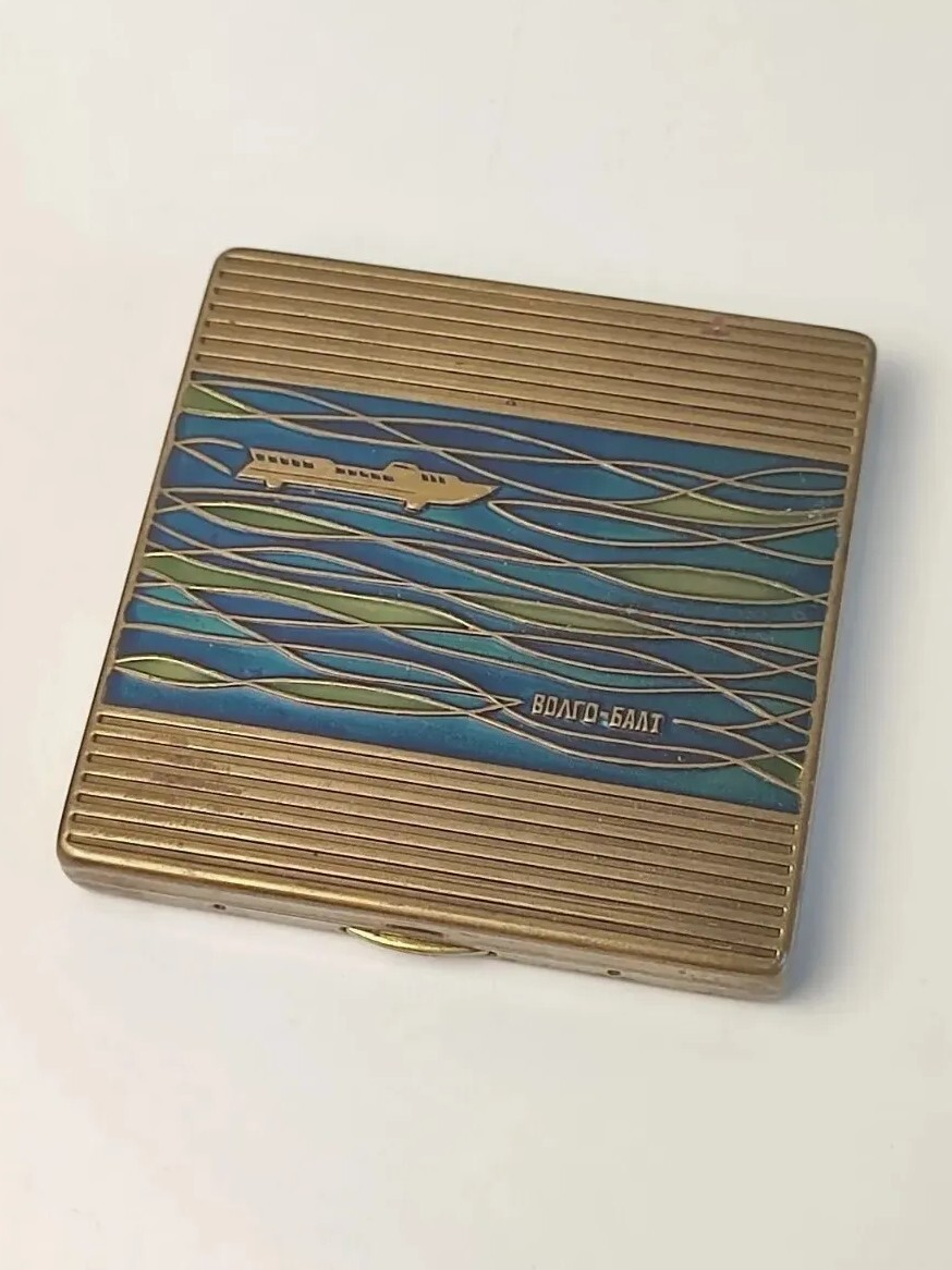 Vintage Original Metal Powder box Puff box with mirror Soviet Vintage ...