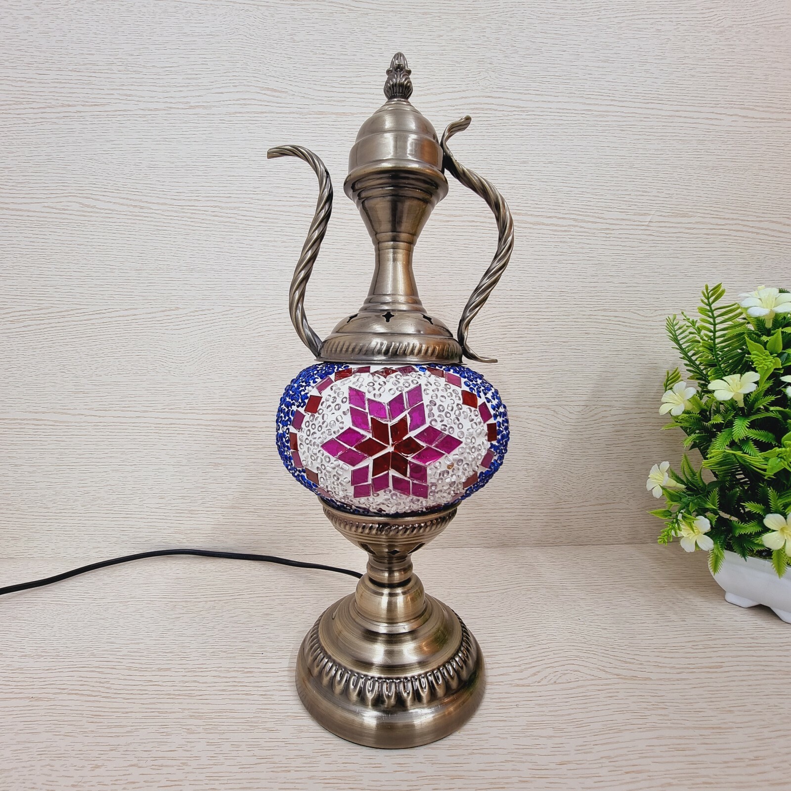 Handmade Turkish Glass Mosaic Lamp with free LED Light - Teapot Design ...