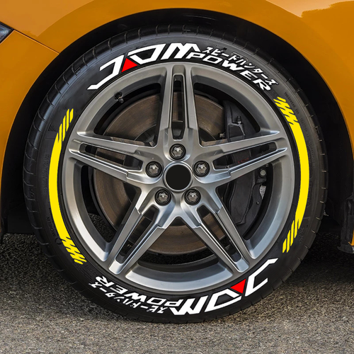 Permanent Tire Lettering Sticker JDM W Yellow Stripes 1.25" 15"-24" 4 ...