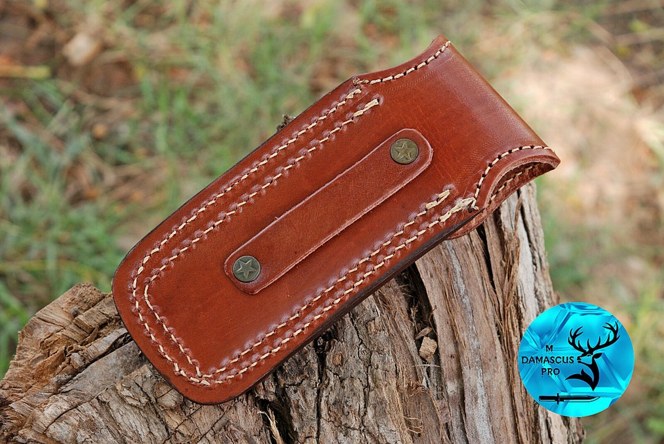 CUSTOM HANDMADE ENGRAVED PURE COW LEATHER SHEATH FOR 5" FOLDING KNIFE ...