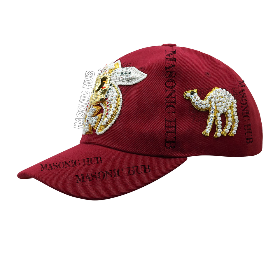 Masonic Shriner Maroon Cap – Handcrafted with Lotus Emblem, Rhinestones ...