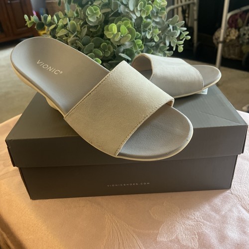 Vionic Val Suede Sandals Slider Size 9 M Blue Haze NEW IN BOX!! | eBay