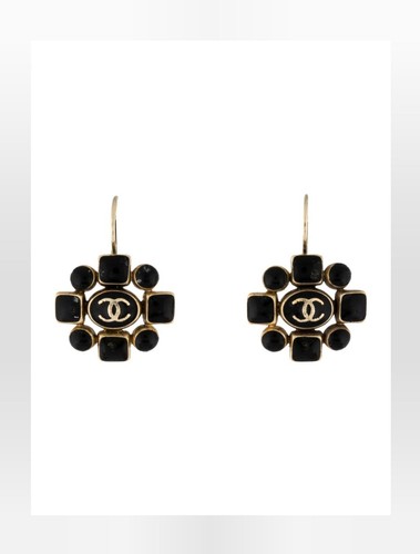 Chanel Gold-tone Black Resin Interlocking CC Drop Earrings Metal | eBay