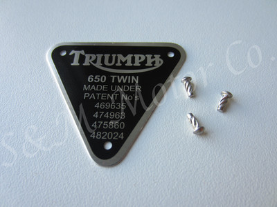 TRIUMPH ‘650 TWIN’ TR6 T120 TIMING COVER PATENT PLATE BADGE BONNEVILLE ...
