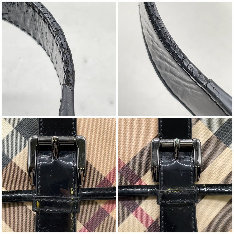 Auth Burberry Nova Check Canvas Leather Beige Brown Shoulder Bag Set2 ...