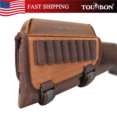 TOURBON Canvas Leather Rifle Ammo Buttstock Holder Cheek Rest Comb ...