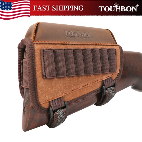 TOURBON Canvas Leather Rifle Ammo Buttstock Holder Cheek Rest Comb ...