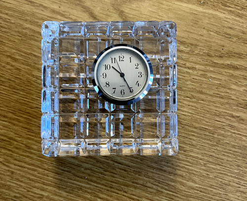 Waterford Clock Small Desk Shelf Vintage Old Clear Crystal Block Square ...