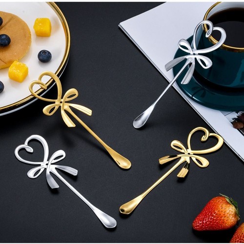 3D Tea Dessert Spoon Bow Knot Hanging Spoon Exquisite Coffee Spoon ...
