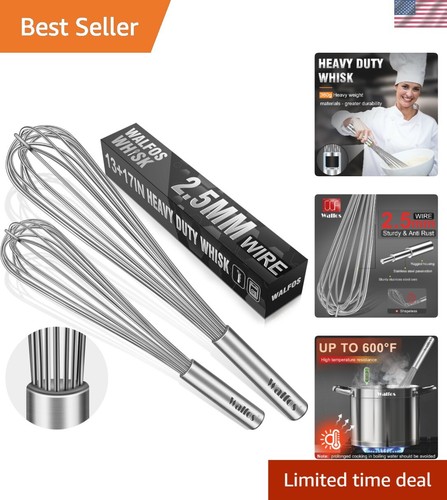 Ergonomic Large Whisk Set of 2 - Heavy Duty, Dishwasher Safe, Perfect ...