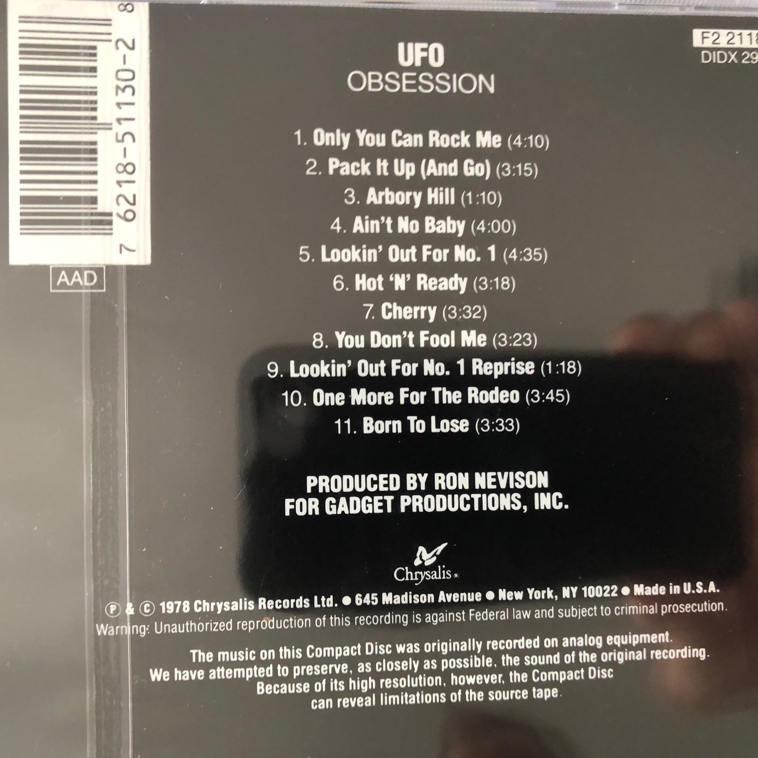 UFO - Obsession(CD), 1978 Chrysalis Records Ltd. | eBay