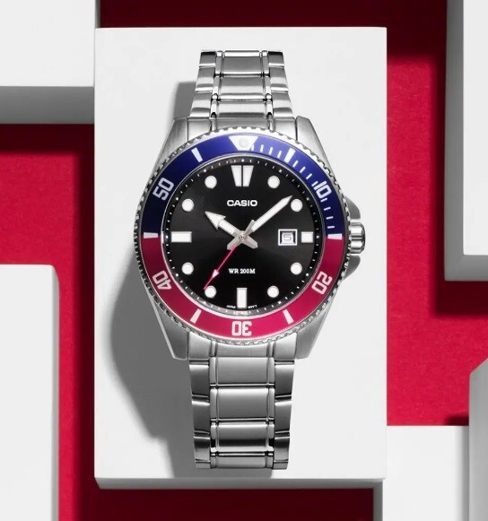 Casio Duro MDV-10D-1A3 Red Blue Bezel Analog Petite Small Size 38mm Men ...