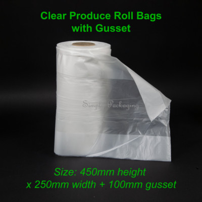 (5 Rolls) Clear Produce Roll Bags Heavy Duty Gusset Freezer Reusable ...