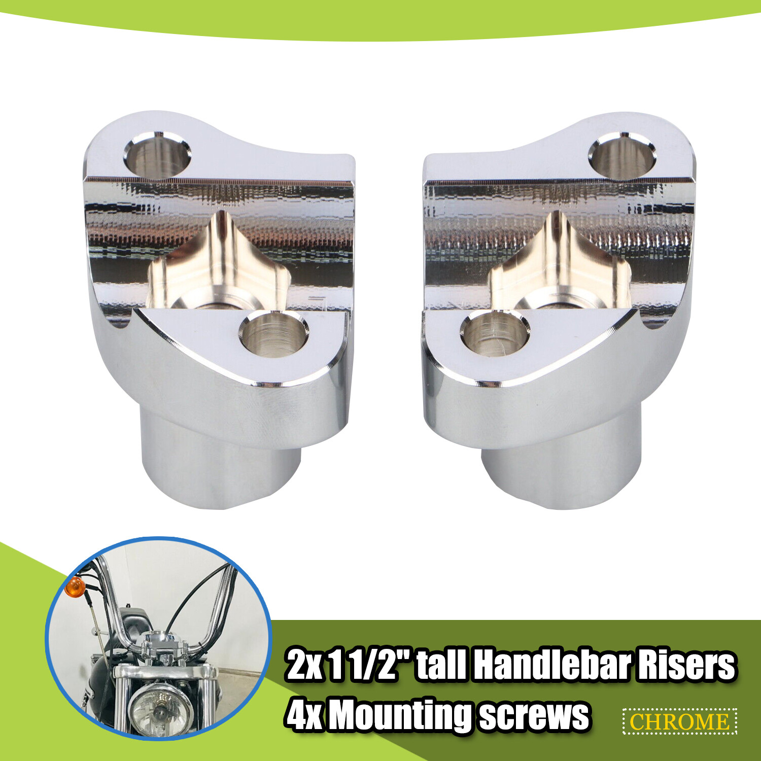 Chrome 1 1/2" Tall Handlebar Risers For Harley Fat Boy Heritage Softail ...