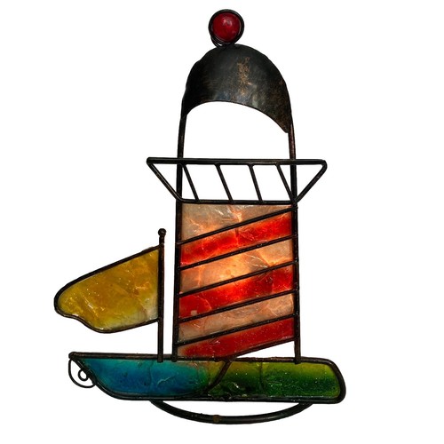 Vtg Stained Glass Shell 9” Lighthouse Table Lamp Night Light Beach Home ...