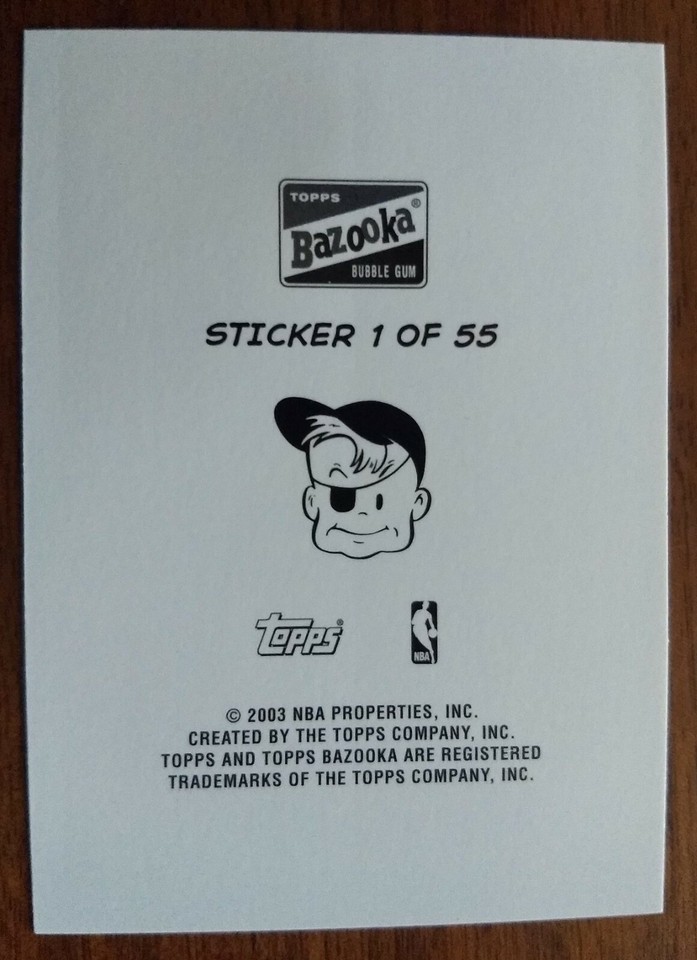2003 TOPPS BAZOOKA STICKER #1,KEVIN GARNETT, TIM DUNCAN, YAO MING, SHAQ ...