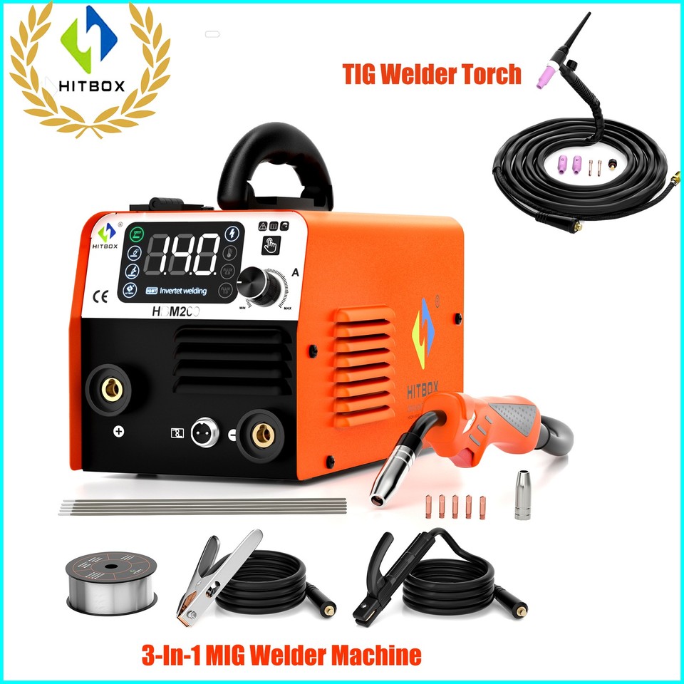 3-IN-1 Flux MIG Lift-TIG MMA WELDER 200A with WP17V TIG Welding Torch ...