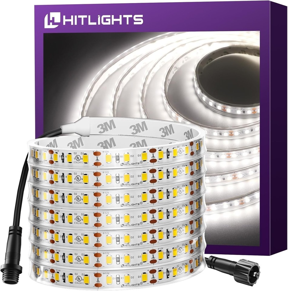 Outdoor LED Strip Lights Waterproof White, 16.4ft High Density Dimmable ...