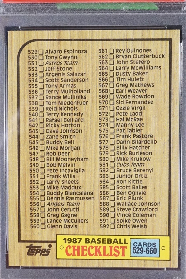 1987 TOPPS BASEBALL CHECKLIST 529-660 #654 GRADED PSA 9 MINT !! AC-509 ...