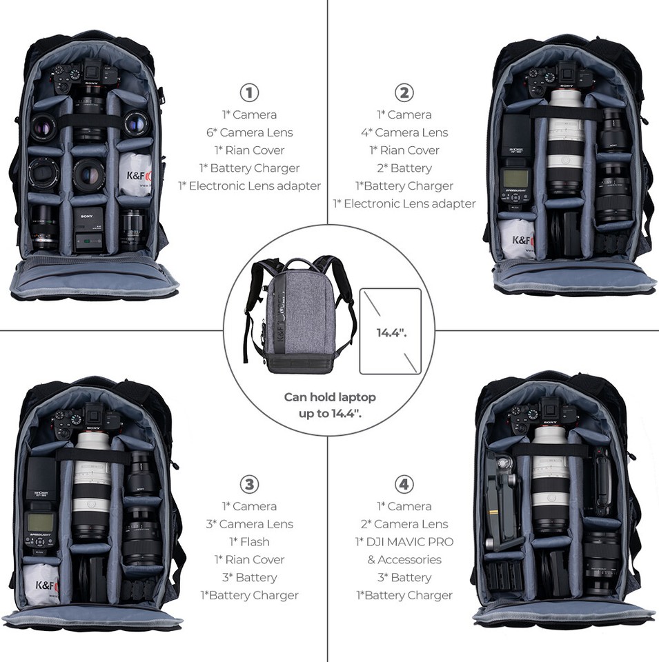 K&F Concept Camera Backpack DSLR/SLR/Mirrorless Bag Photography Camera ...